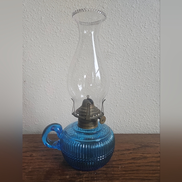 Unknown | Accents | Vintage Blue Glass Finger Oil Lamp With Beaded ...